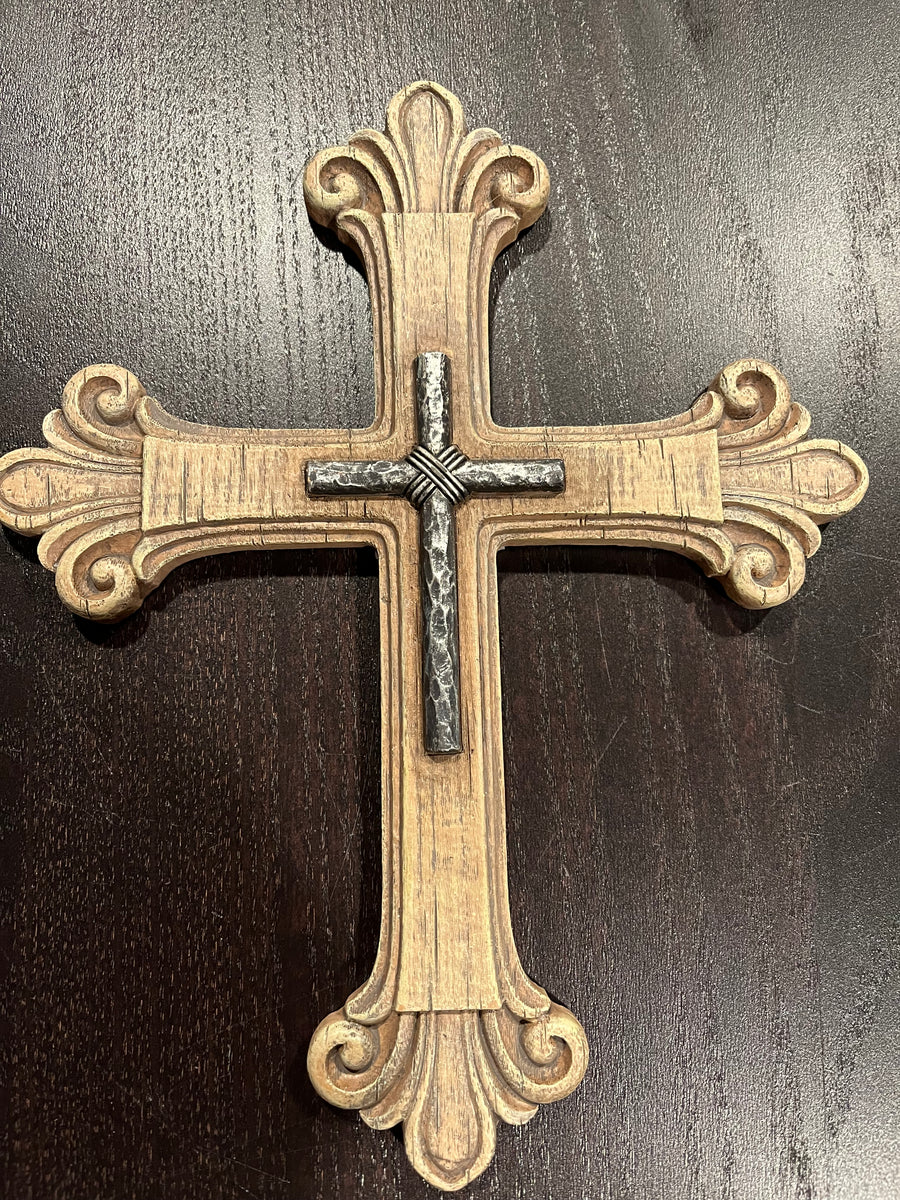 Scroll Wood look Cross – Celtic Cove Catholic Bookstore