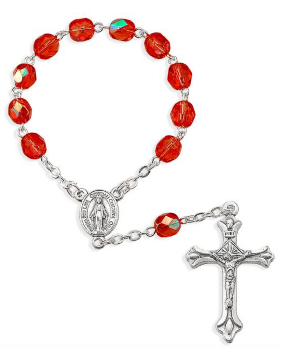 5mm One Decade Ruby Aurora Borealis Glass Bead Rosary – Celtic Cove ...