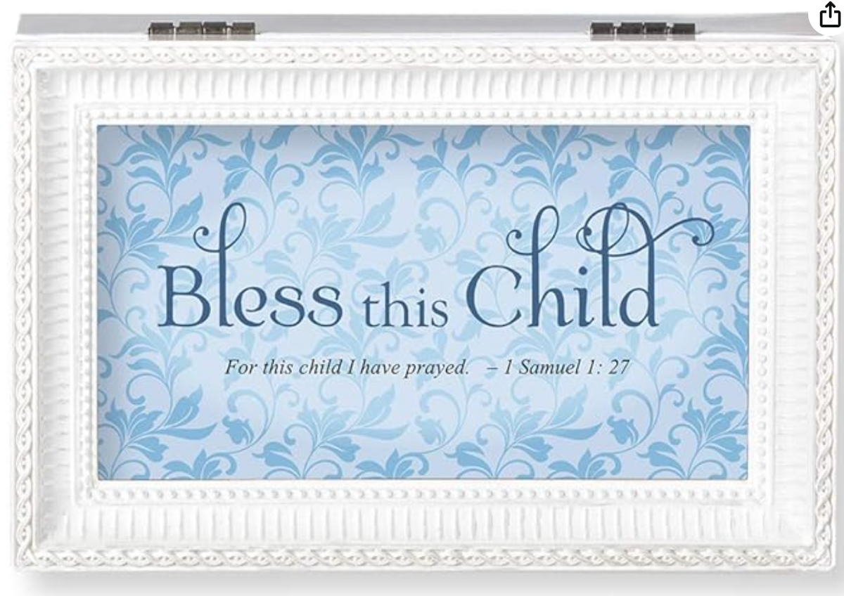 Bless This Child Small White Music Box: Baby Boy/Baptism/Christening ...