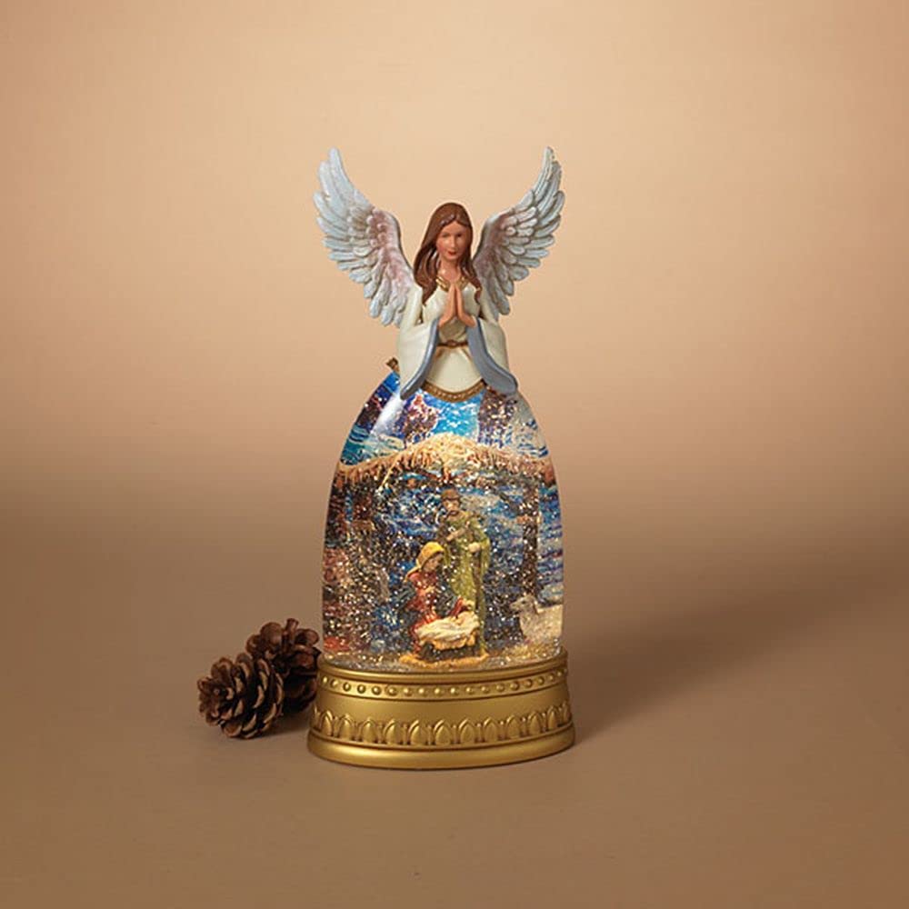 12.6" Lighted Spinning Water Globe Angel with Nativity Figurine ...
